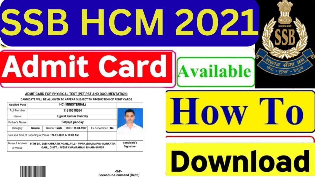 SSB HCM PET PST Admit Card 2026 OUT Head Constable Ministerial Physical ...